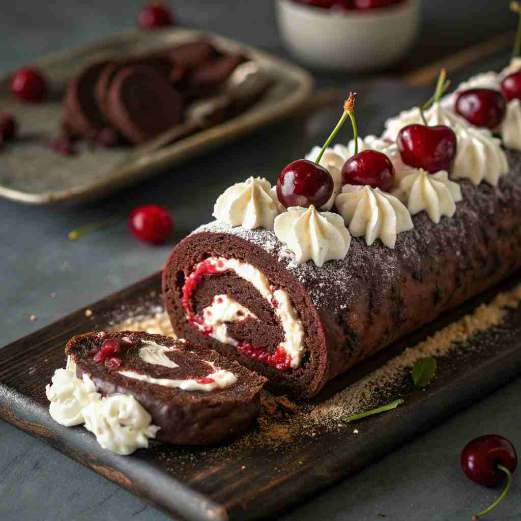 Black Forest Cake Roll - Chocolate Cherry Roulade