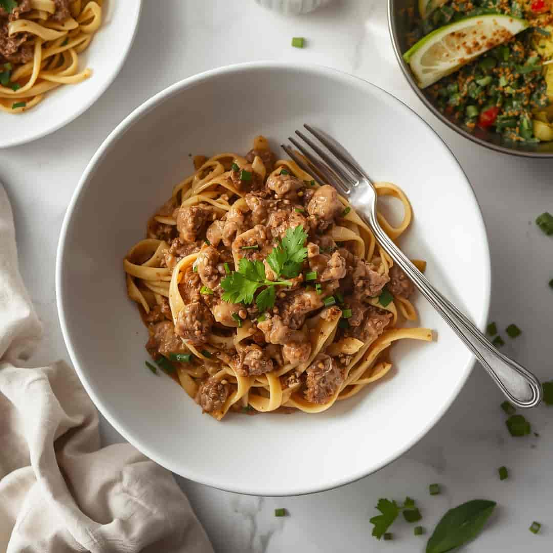 High Protein Creamy Beef Pasta