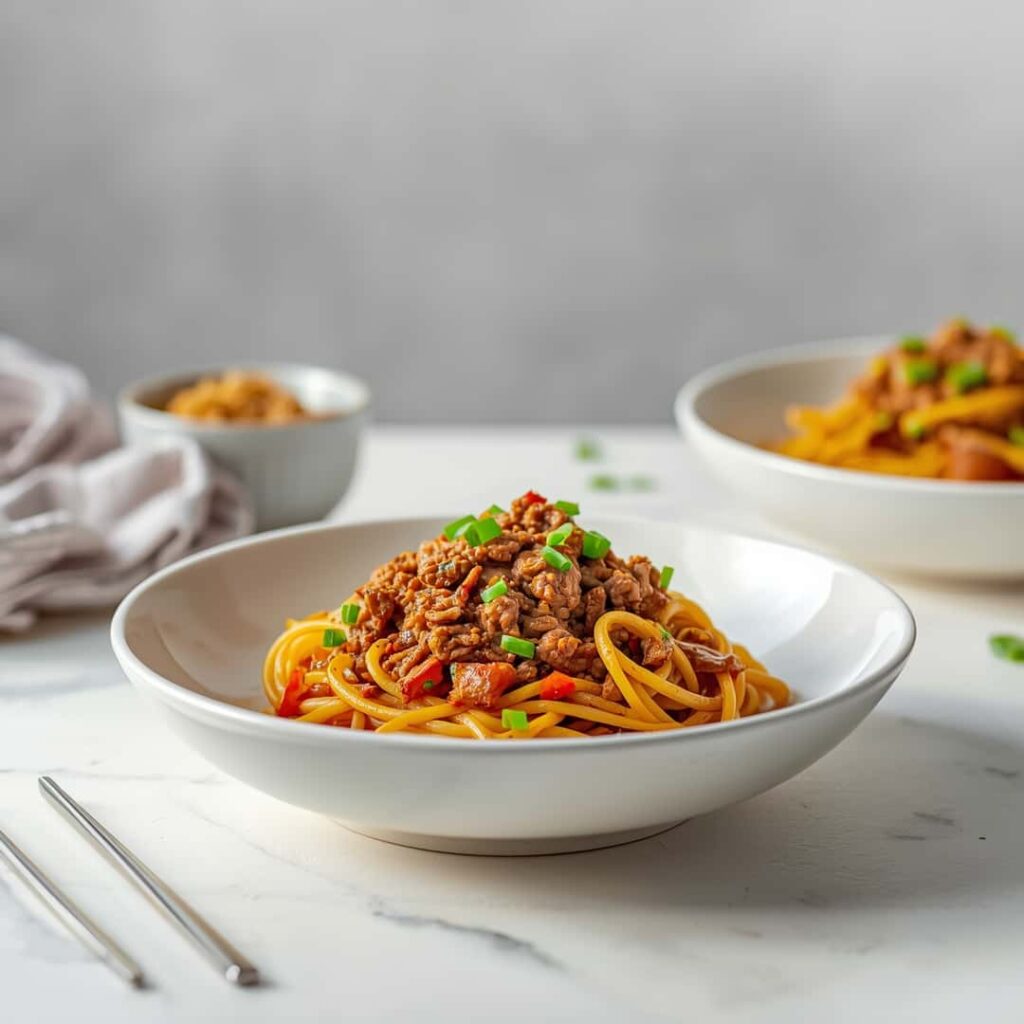 Asian-Style Ground Beef Spaghetti
