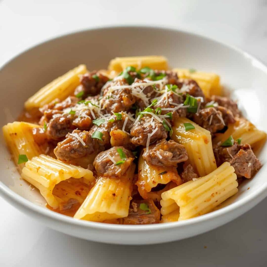 Creamy Parmesan Garlic Beef Bowtie Pasta