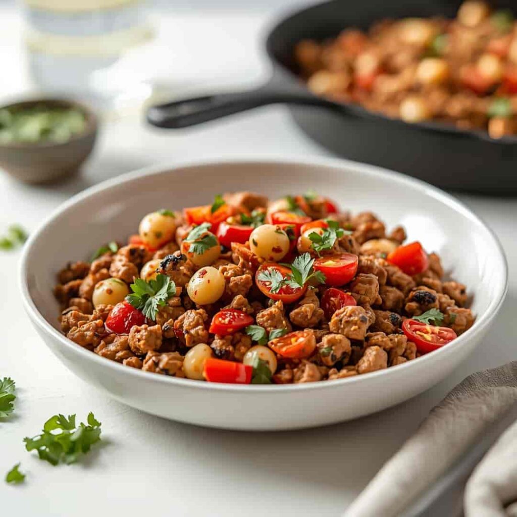 Mediterranean Keto Ground Chicken Skillet