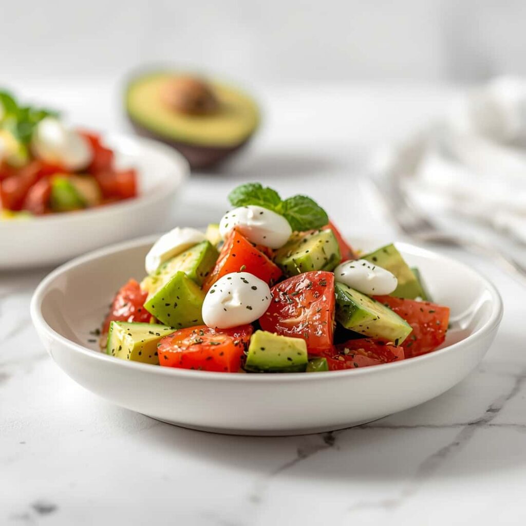 Tomato Cucumber Salad with Avocado, Mozzarella